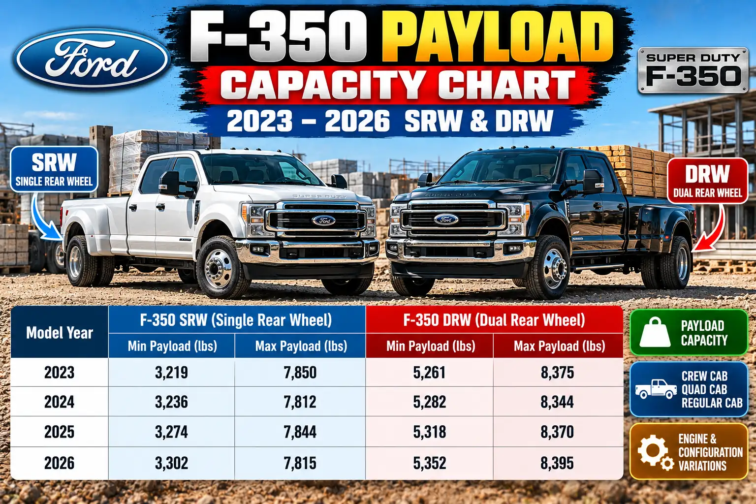 Ford F350 Payload Capacity Chart: 2023–2026 SRW & DRW