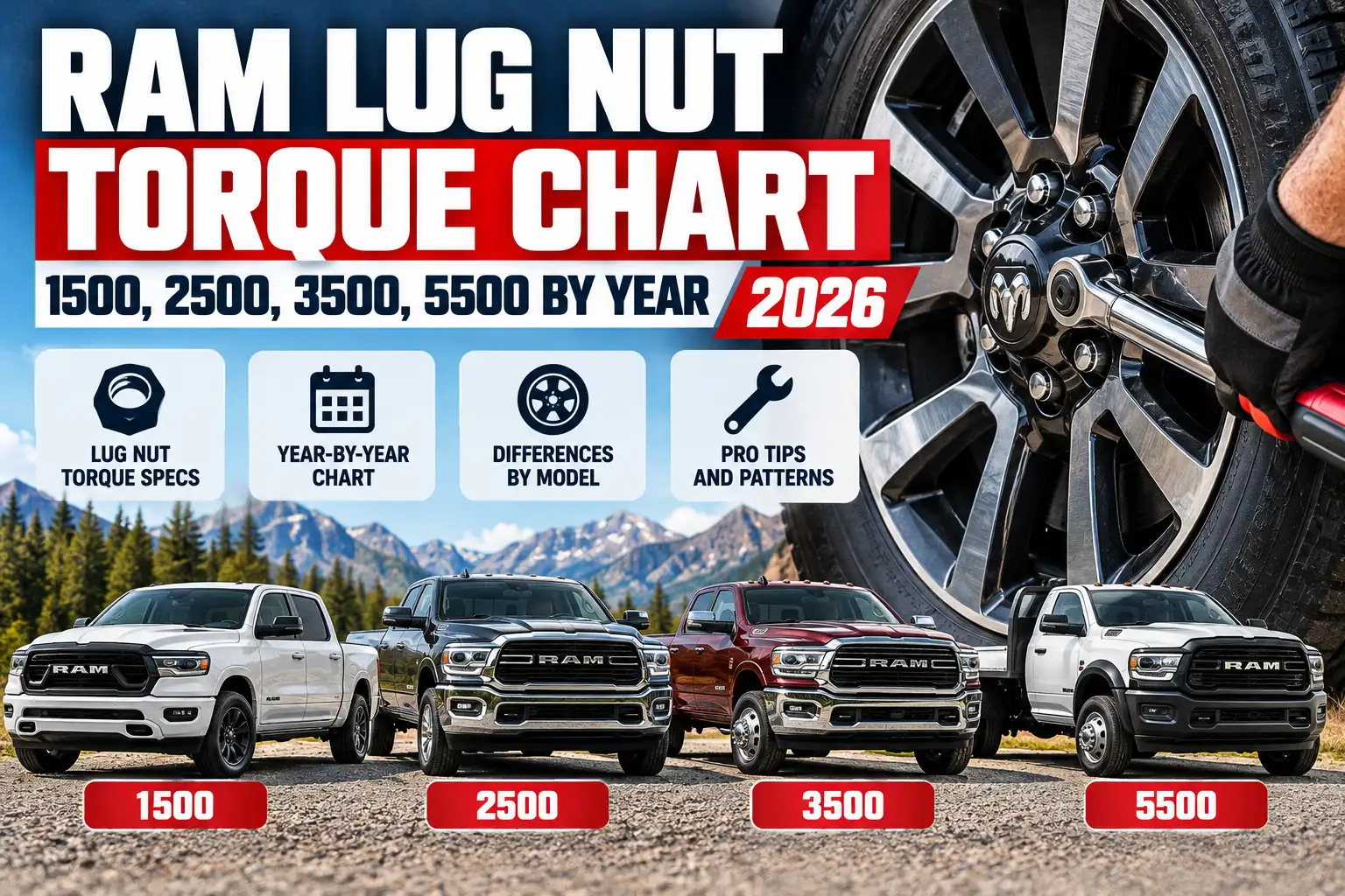 Ram Lug Nut Torque Chart: 1500, 2500, 3500, 5500 by Year 2026